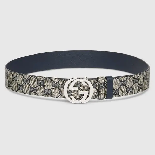 Gucci Reversible Gg Coated Canvas And Leather Belt With Interlocking G Buckle - Blue