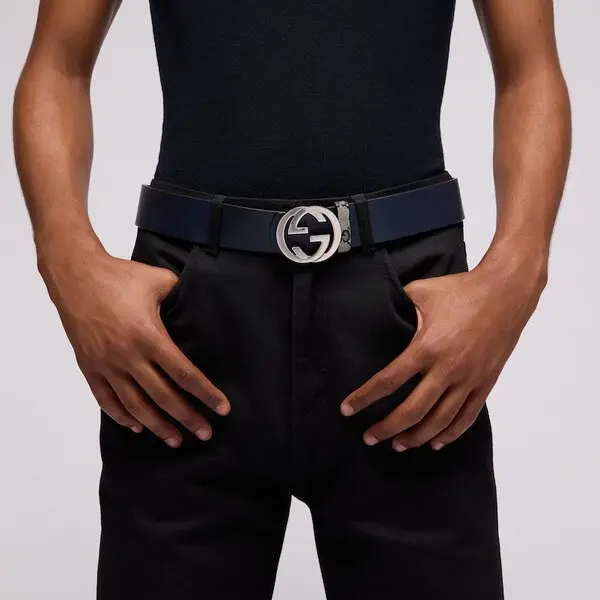 Gucci Reversible Gg Coated Canvas And Leather Belt With Interlocking G Buckle - Blue