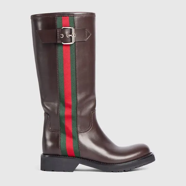 Gucci Biker Boot With Web Leather
