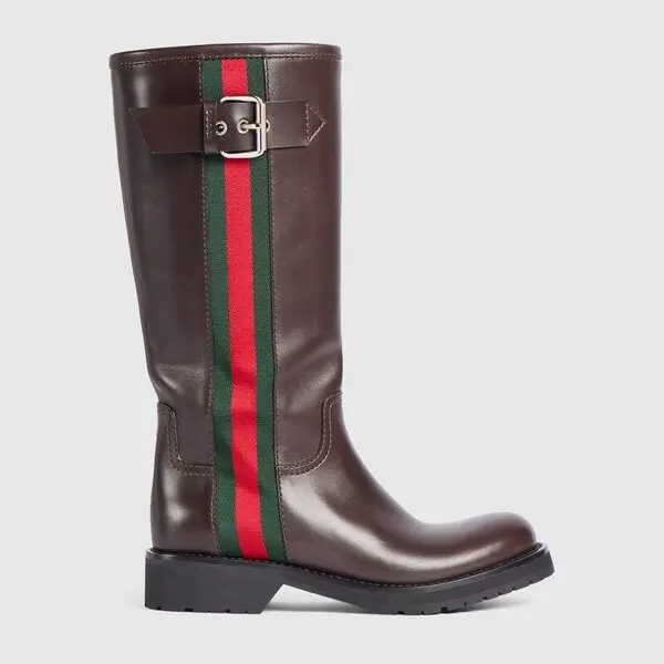 Gucci Biker Boots With Web Detail - Brown