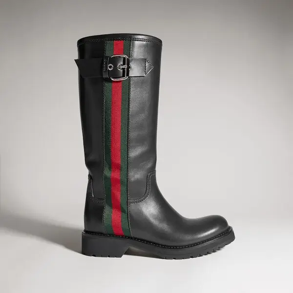 Gucci Biker Boot With Web Leather