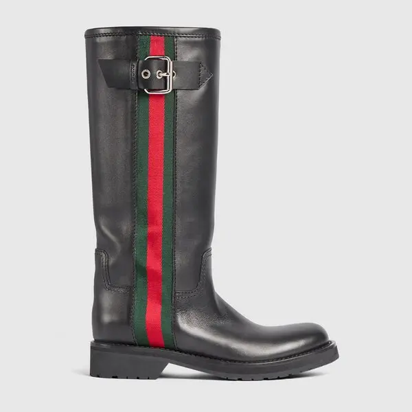 Gucci Biker Boots With Web Detail - Black