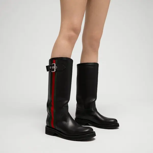 Gucci Biker Boots With Web Detail