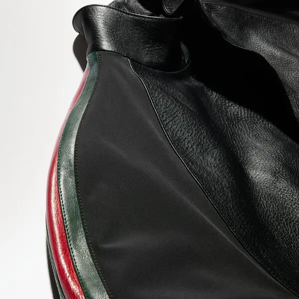 Gucci Leather Bomber Jacket With Web