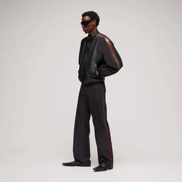 Gucci Leather Bomber Jacket With Web Detail