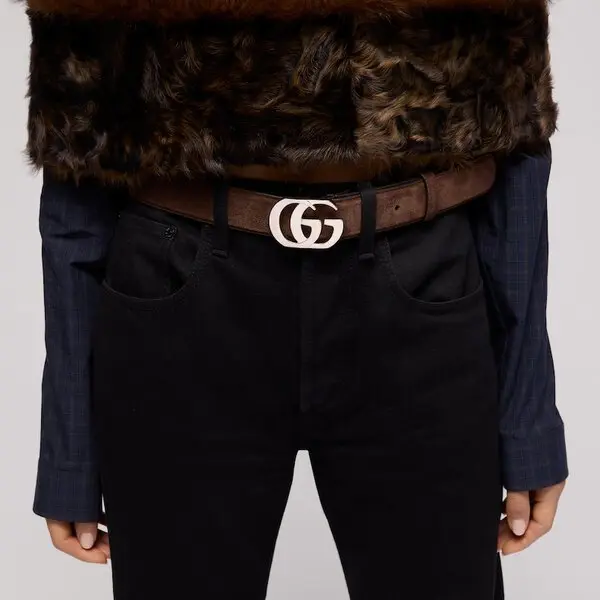 Gucci Gg Marmont Suede Belt - Brown
