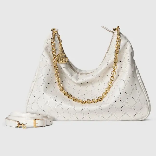 Gucci Lady Lunetta Chain Medium Shoulder Bag In Leather - White