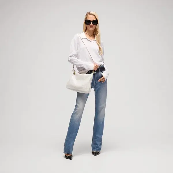 Gucci Lady Lunetta Chain Medium Shoulder Bag In Leather - White