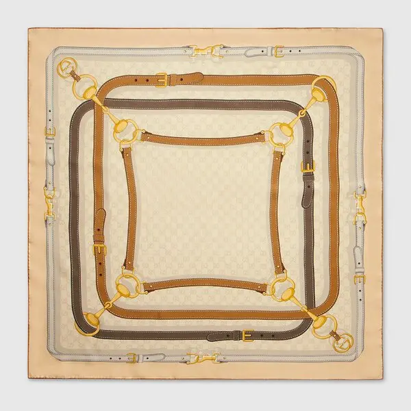 Gucci Printed Gg Silk Twill Jacquard Carr - Beige