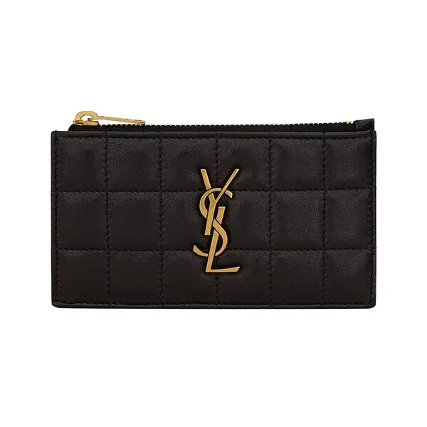 Saint Laurent Cassandre Matelassé Carré Zipped Fragments Card Case 'nero