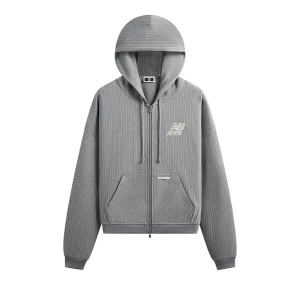 Kith X New Balance Pinstripe Braxton Zip Hoodie 'smoke
