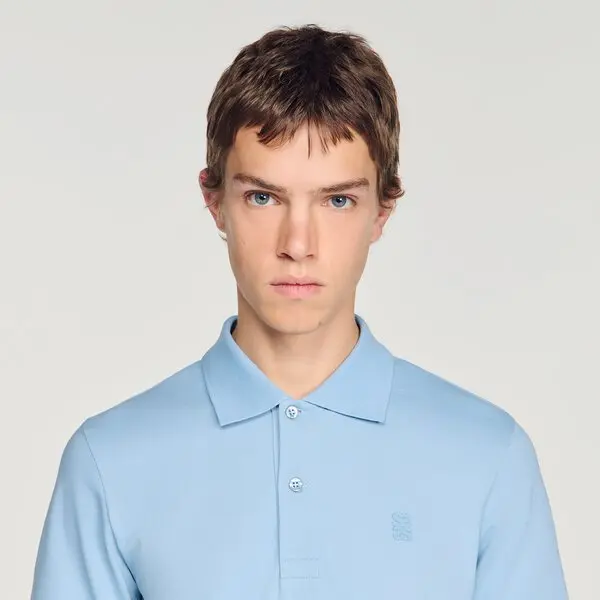Sandro Cotton Polo Shirt With Leather Logo