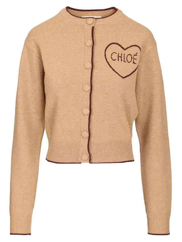 Chloé Fitted Ribbed Crew Neck Cardigan - Brown