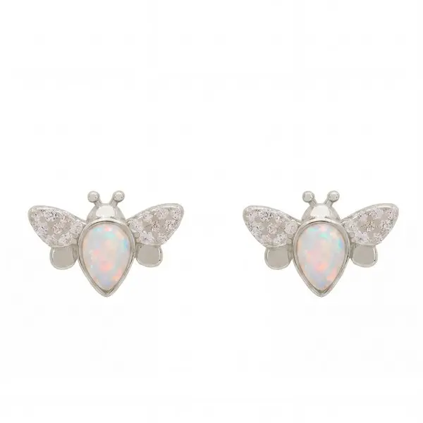 LATELITA Silver & White Opal Busy Bee Stud Earrings