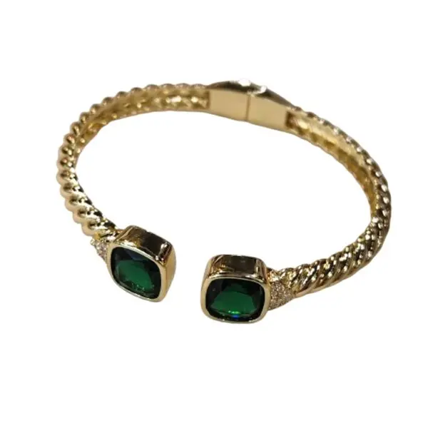 Saachi Gemstone Bangle Metal Bracelet - Green