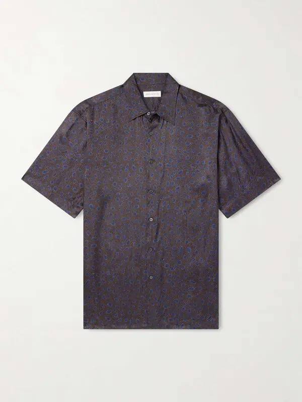 Dries Van Noten Camp-collar Printed Satin Shirt - Brown