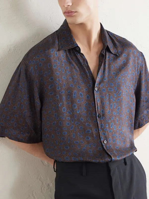 Dries Van Noten Camp-collar Printed Satin Shirt