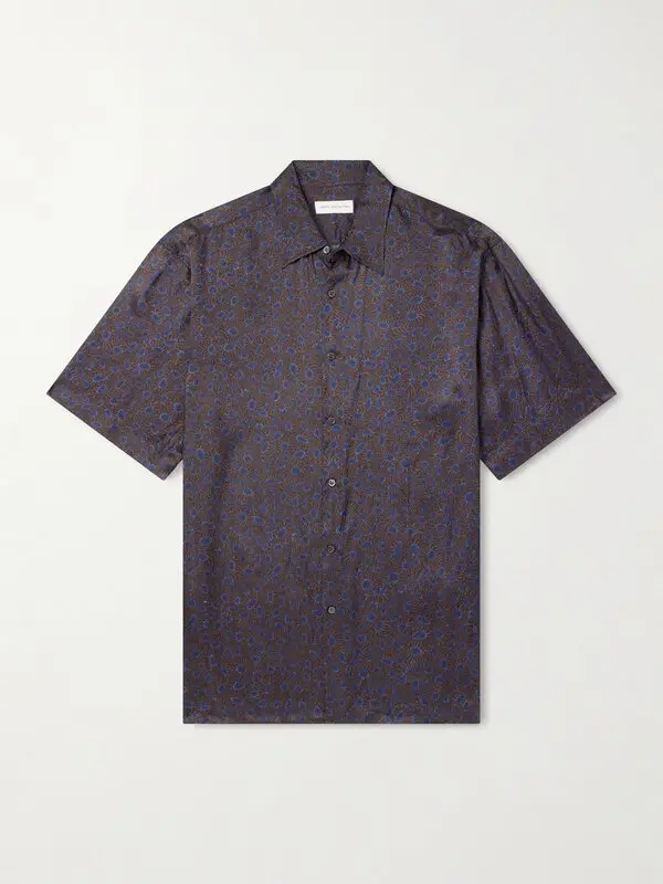 Dries Van Noten Camp-collar Printed Satin Shirt - Brown
