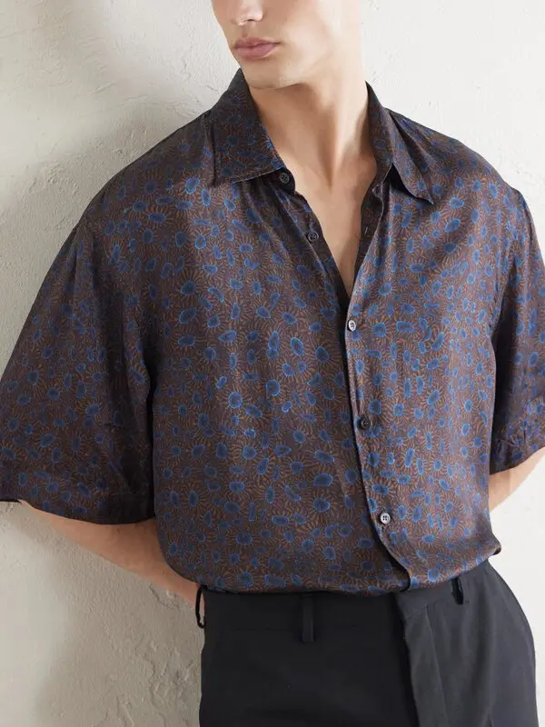 Dries Van Noten Camp-collar Printed Satin Shirt