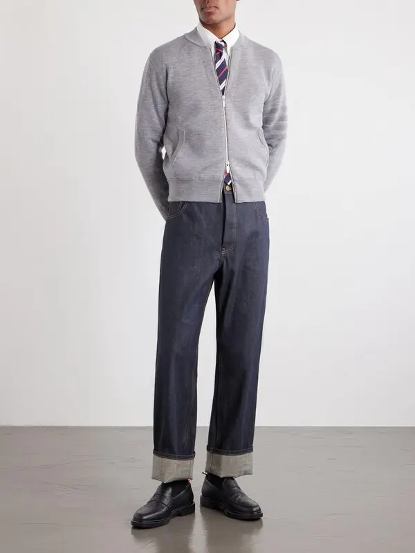 Thom Browne 4-bar" Striped Zip-up Cardigan
