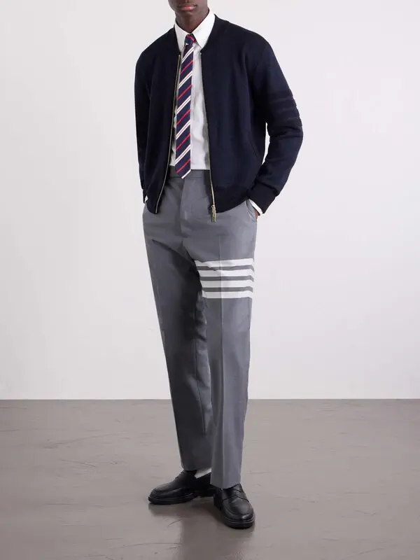 Thom Browne Striped Wool, Linen And Cotton-blend Zip-up Cardigan