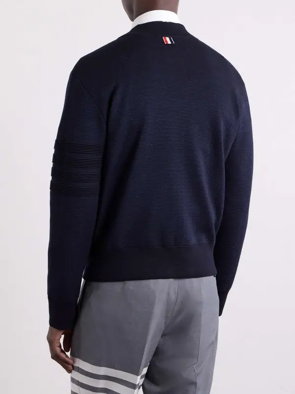 Thom Browne Striped Wool, Linen And Cotton-blend Zip-up Cardigan