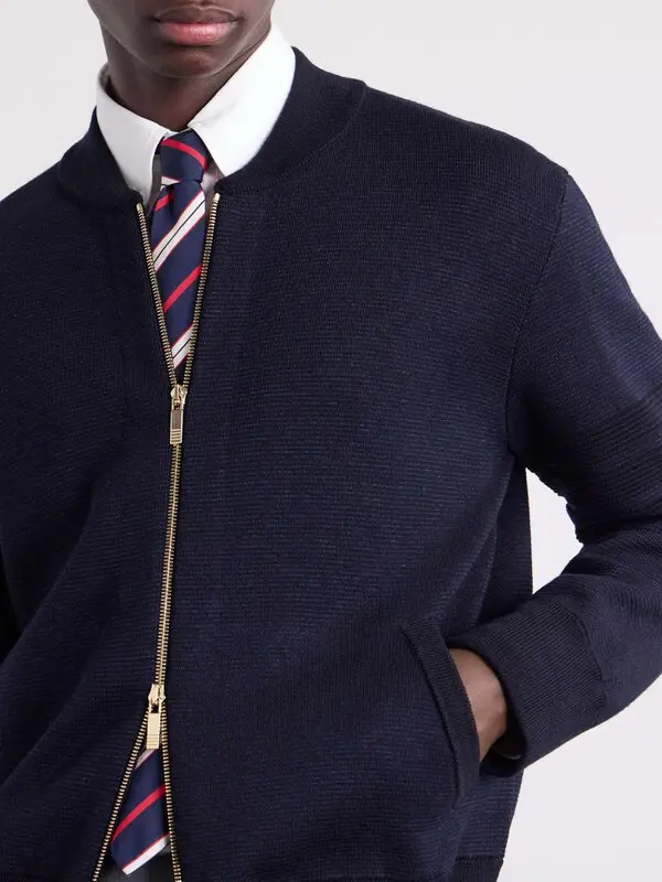 Thom Browne Striped Wool, Linen And Cotton-blend Zip-up Cardigan