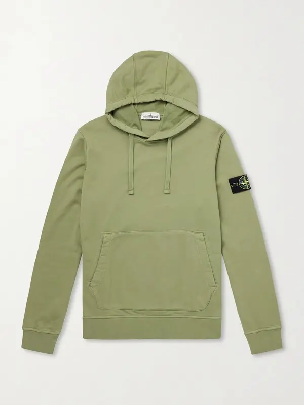 Stone Island Garment-dyed Cotton-fleece Hoodie - Green
