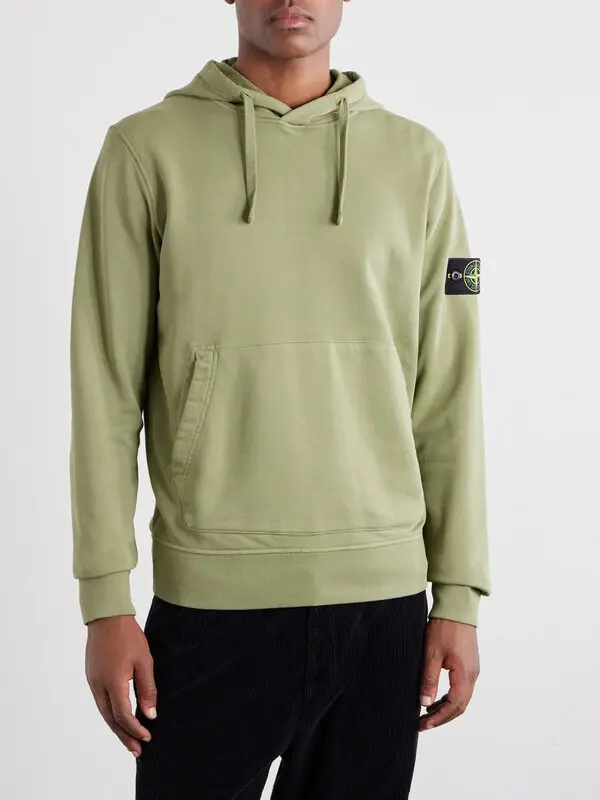 Stone Island Garment-dyed Cotton-fleece Hoodie - Green