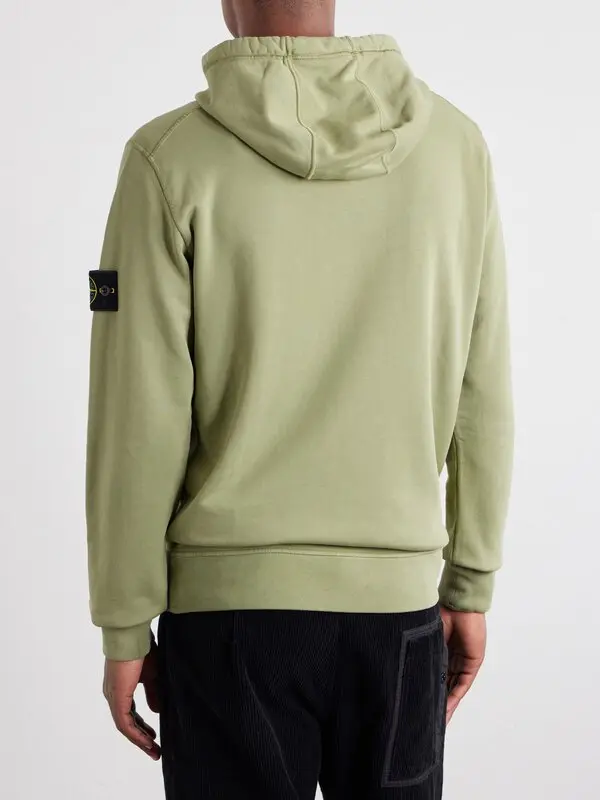 Stone Island Garment-dyed Cotton-fleece Hoodie - Green