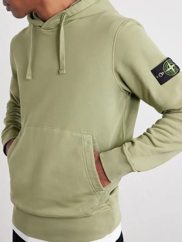 Stone Island Garment-dyed Cotton-fleece Hoodie - Green