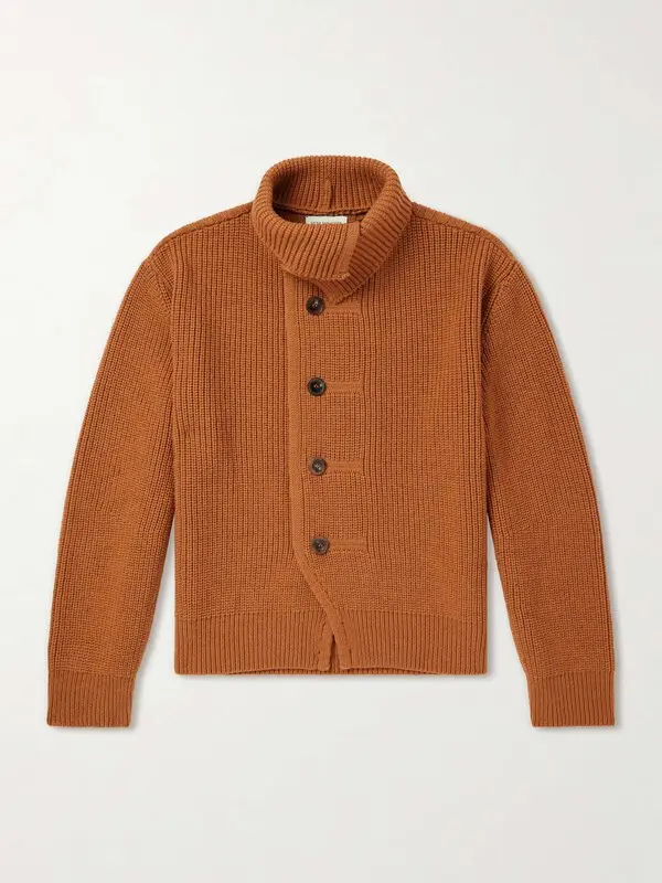Dries Van Noten Marino Shawl-collar Ribbed Wool Cardigan - Orange