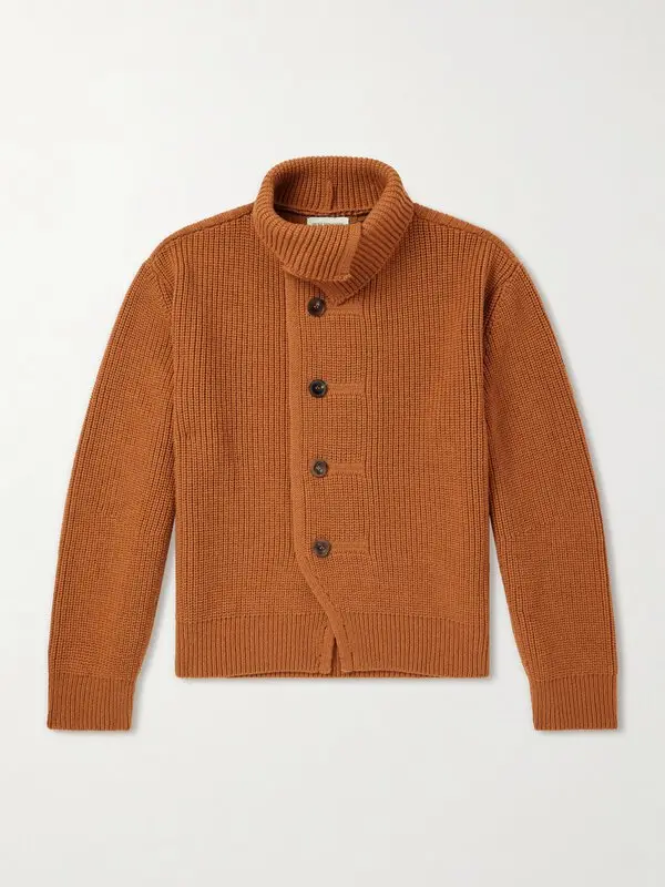 Dries Van Noten Marino Shawl-collar Ribbed Wool Cardigan