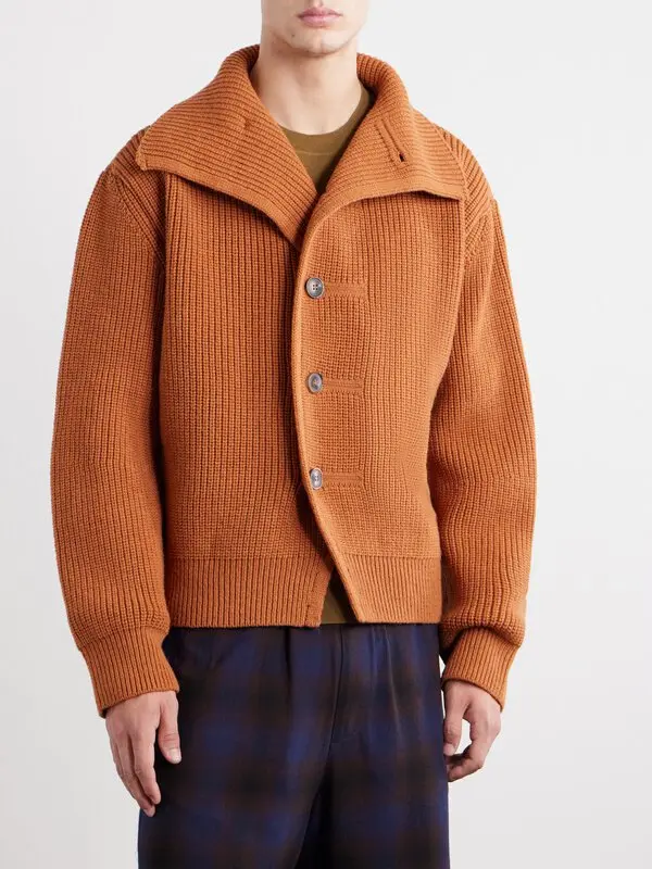 Dries Van Noten Marino Shawl-collar Ribbed Wool Cardigan