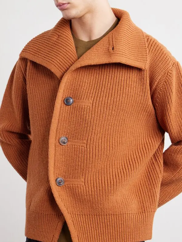 Dries Van Noten Marino Shawl-collar Ribbed Wool Cardigan