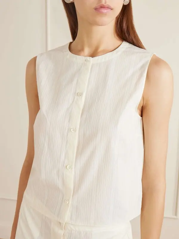 Theory Striped Cotton-voile Tank