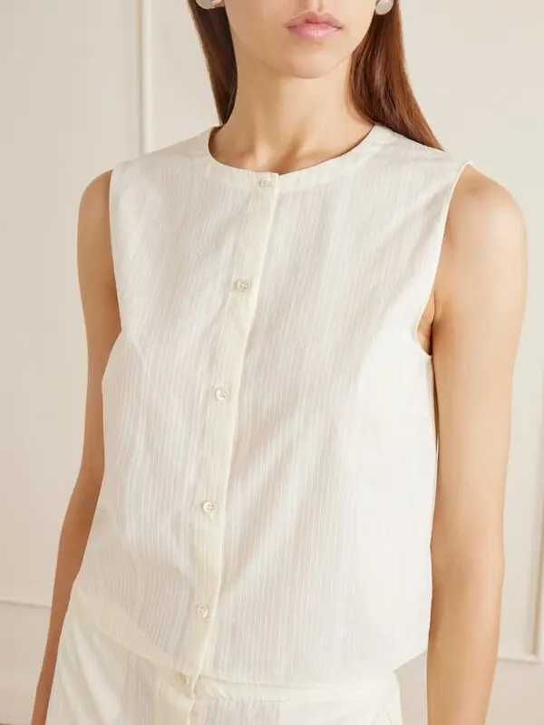 Theory Striped Cotton-voile Tank