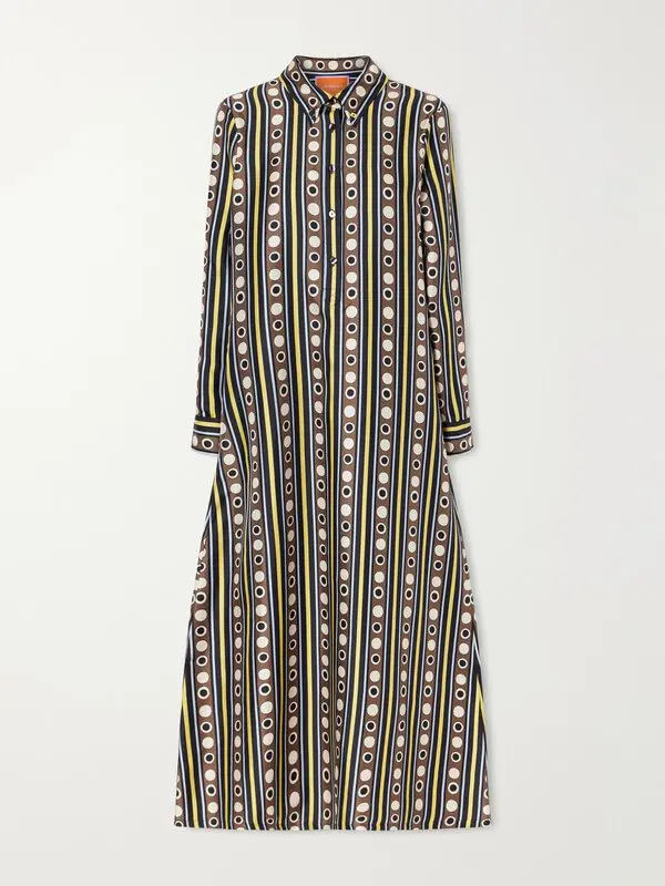 La DoubleJ Chemise Printed Silk-twill Maxi Shirt Dress - Taupe