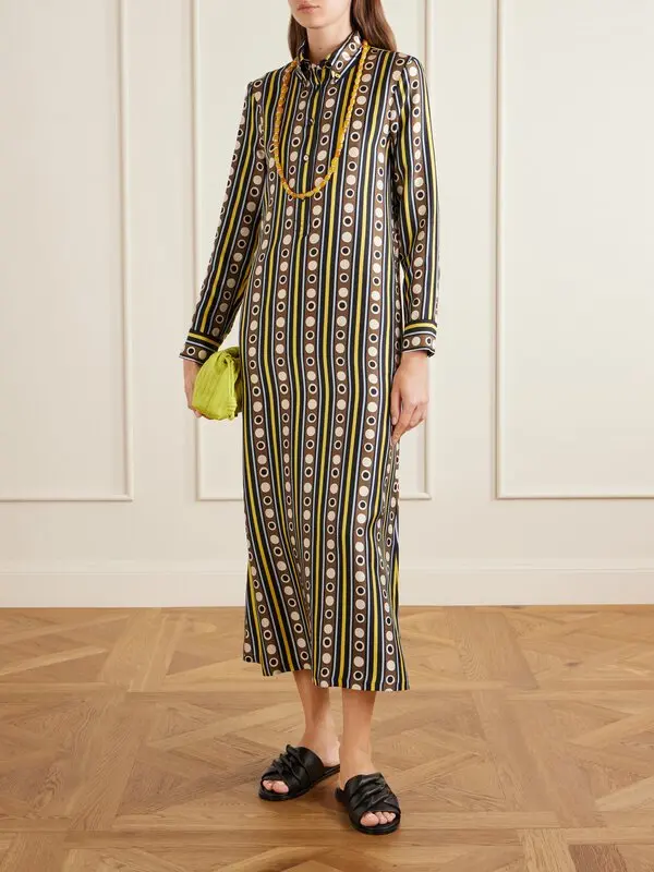 La DoubleJ Chemise Printed Silk-twill Maxi Shirt Dress