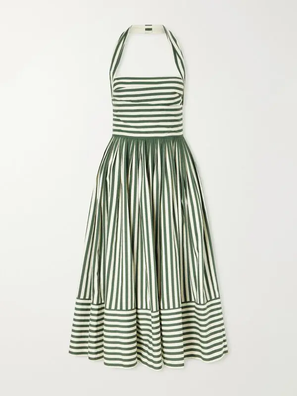 Carolina Herrera Striped Cotton-blend Midi Dress - Green
