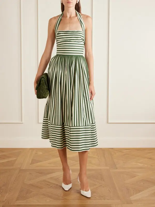 Carolina Herrera Striped Cotton-blend Midi Dress - Green