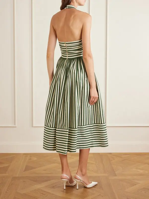 Carolina Herrera Striped Cotton-blend Midi Dress - Green