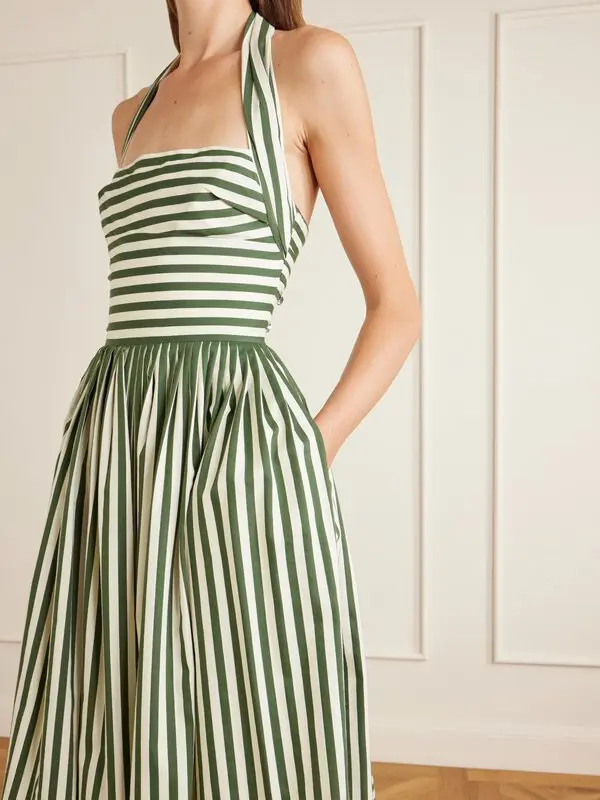 Carolina Herrera Striped Cotton-blend Midi Dress - Green