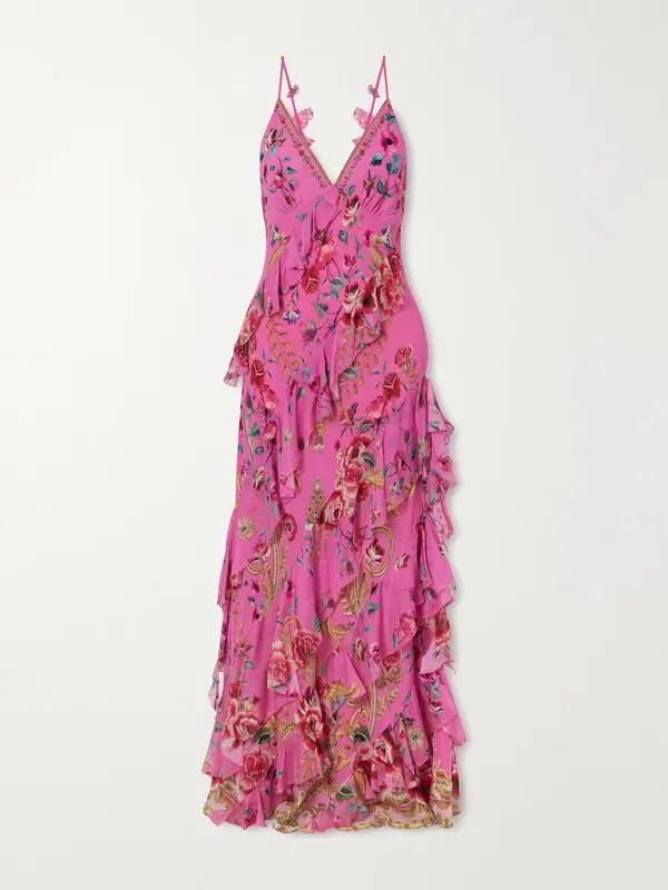 Camilla Embellished Ruffled Silk-georgette Maxi Dress - Pink