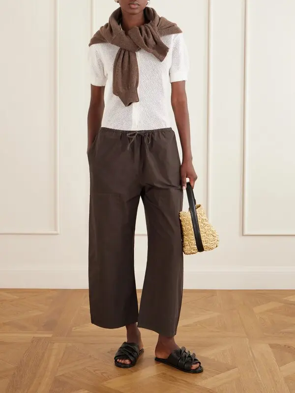 LESET Kyoto Cotton-poplin Wide-leg Pants - Brown