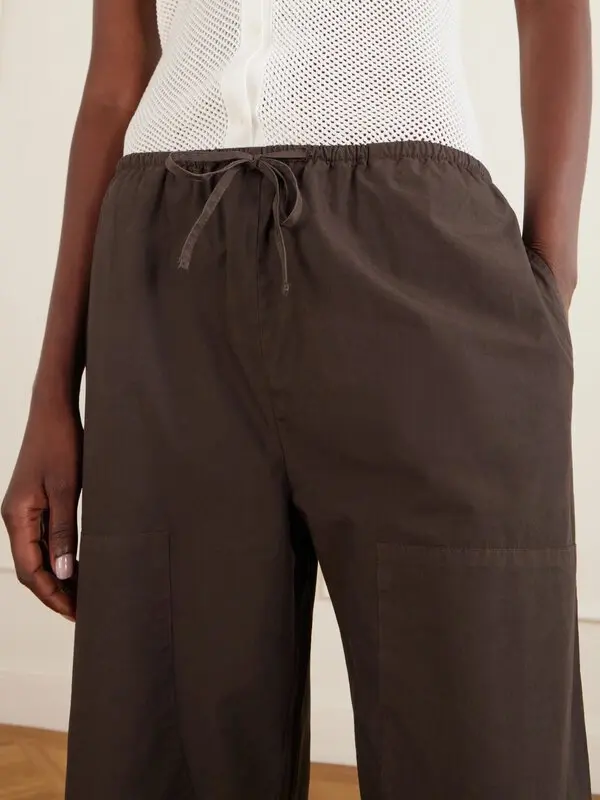 LESET Kyoto Cotton-poplin Wide-leg Pants - Brown