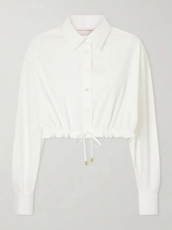 Carolina Herrera Cropped Cotton-blend Blouse With Billowing Sleeves