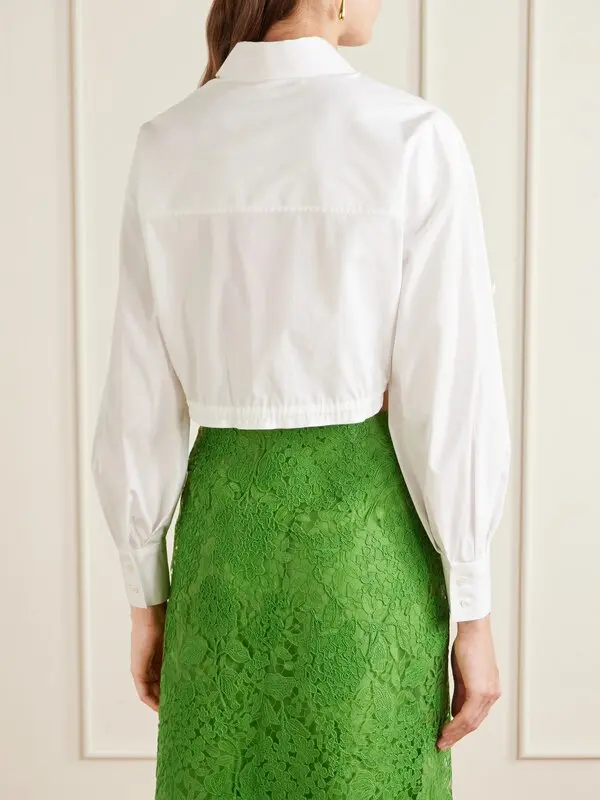 Carolina Herrera Cropped Cotton-blend Blouse With Billowing Sleeves