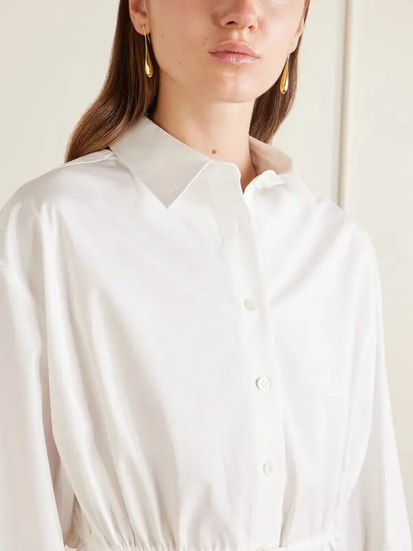 Carolina Herrera Cropped Cotton-blend Blouse With Billowing Sleeves