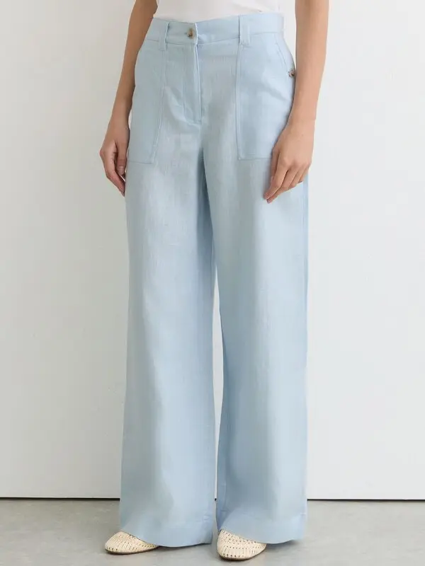 REISS Ashby Linen Wide-leg Trousers - Dusty Blue